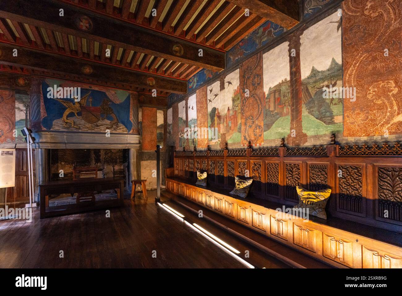 Issogne Castle, Aosta Valley, Italy, July 20, 2024. Decorated room of ...