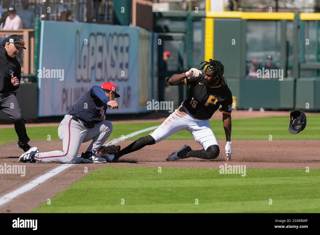 Pittsburgh Pirates' Oneil Cruz (15) is caught stealing third base in ...