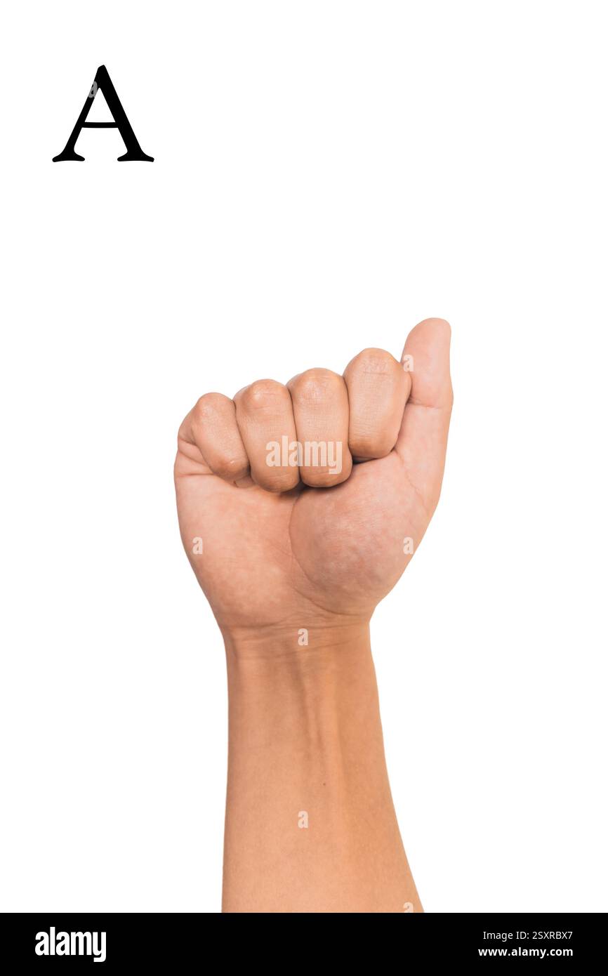 Sign language letter A with white background Stock Photo - Alamy