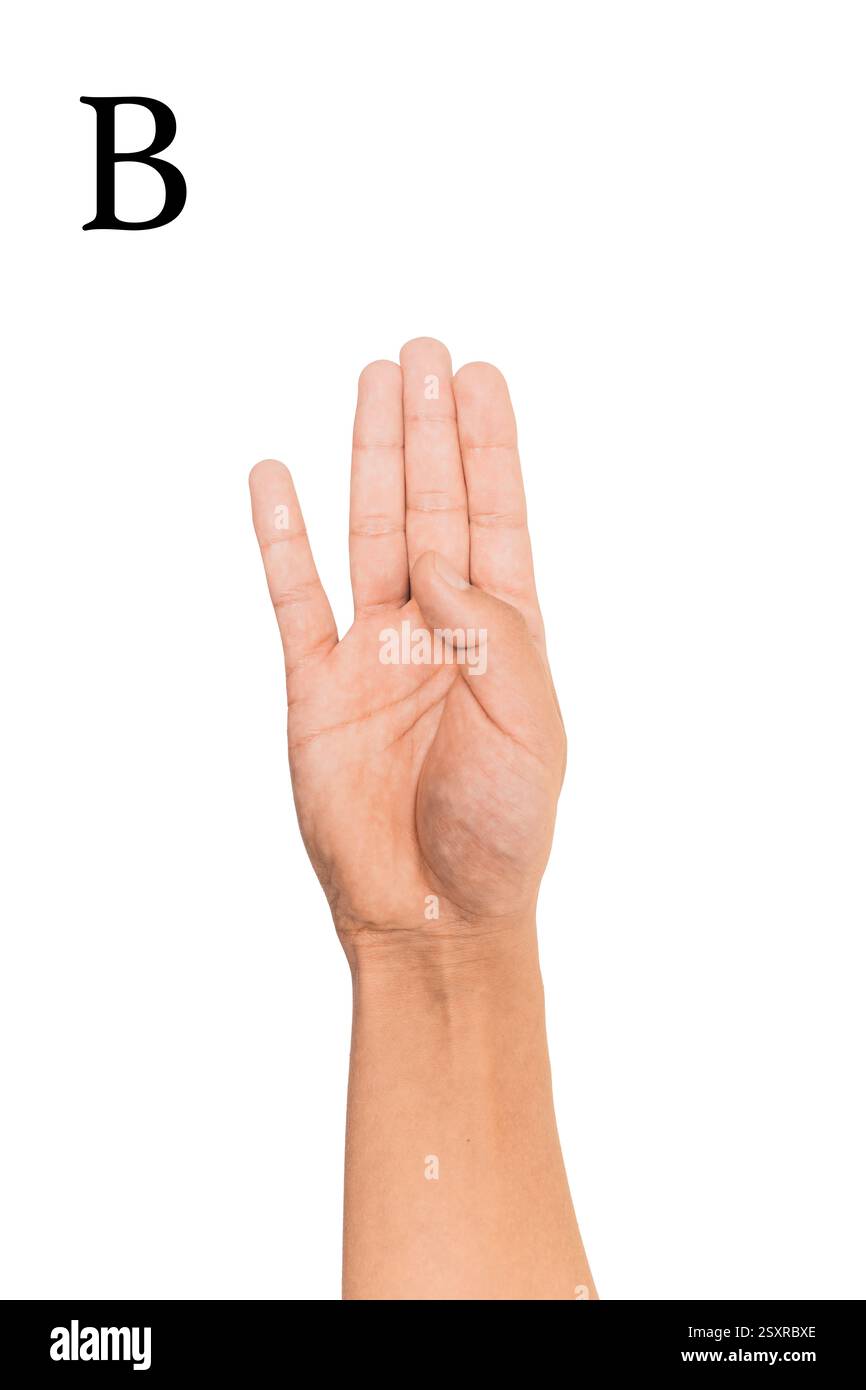 Sign language letter B with white background Stock Photo - Alamy