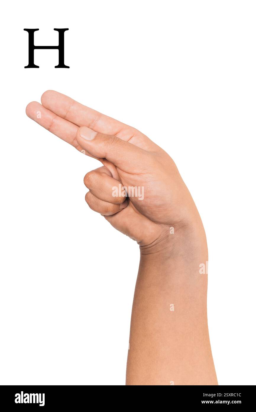 Sign language letter H with white background Stock Photo - Alamy