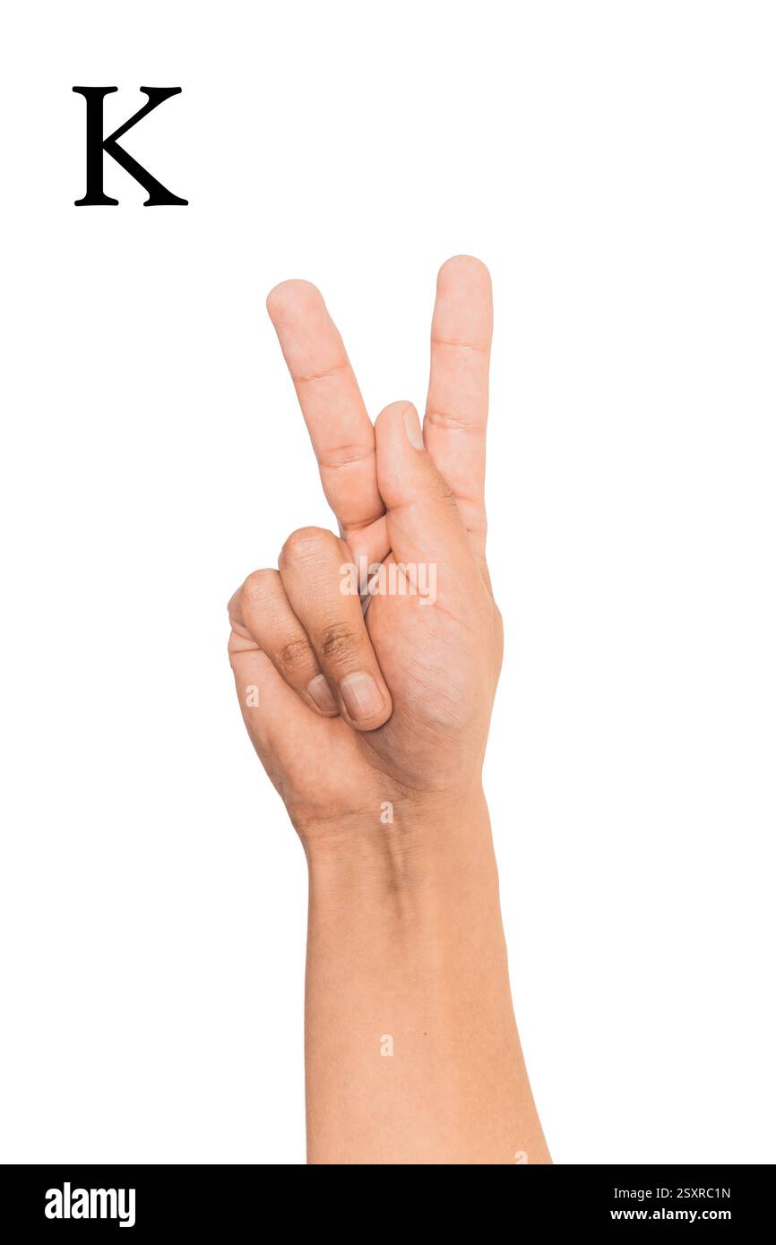 Sign language letter K with white background Stock Photo - Alamy