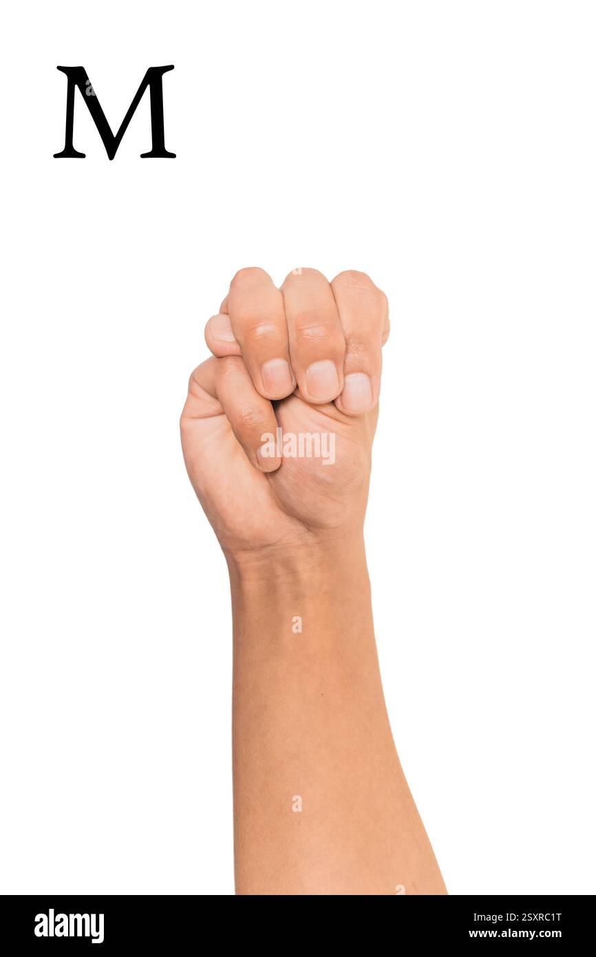 Sign language letter M with white background Stock Photo - Alamy