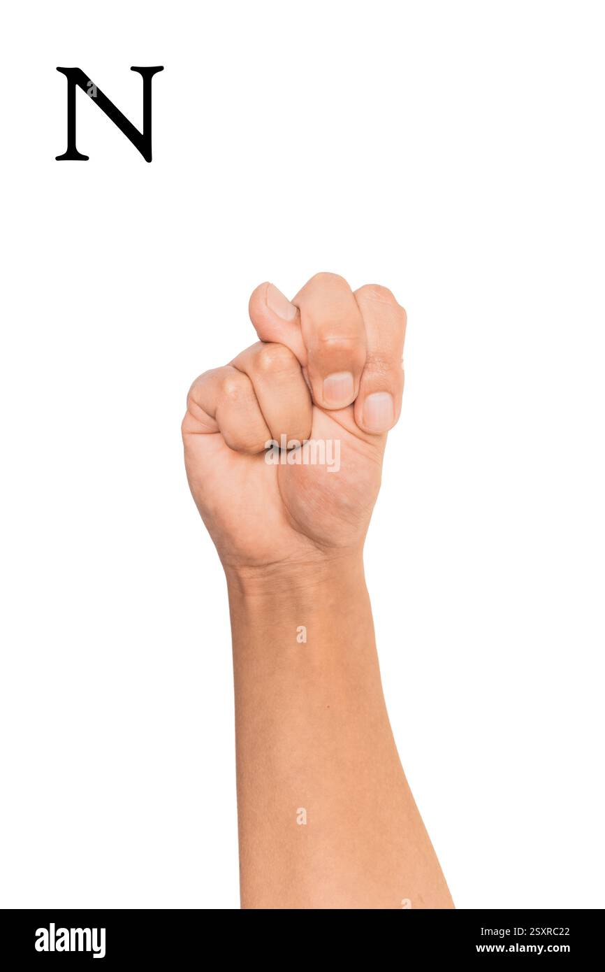 Sign language letter N with white background Stock Photo - Alamy