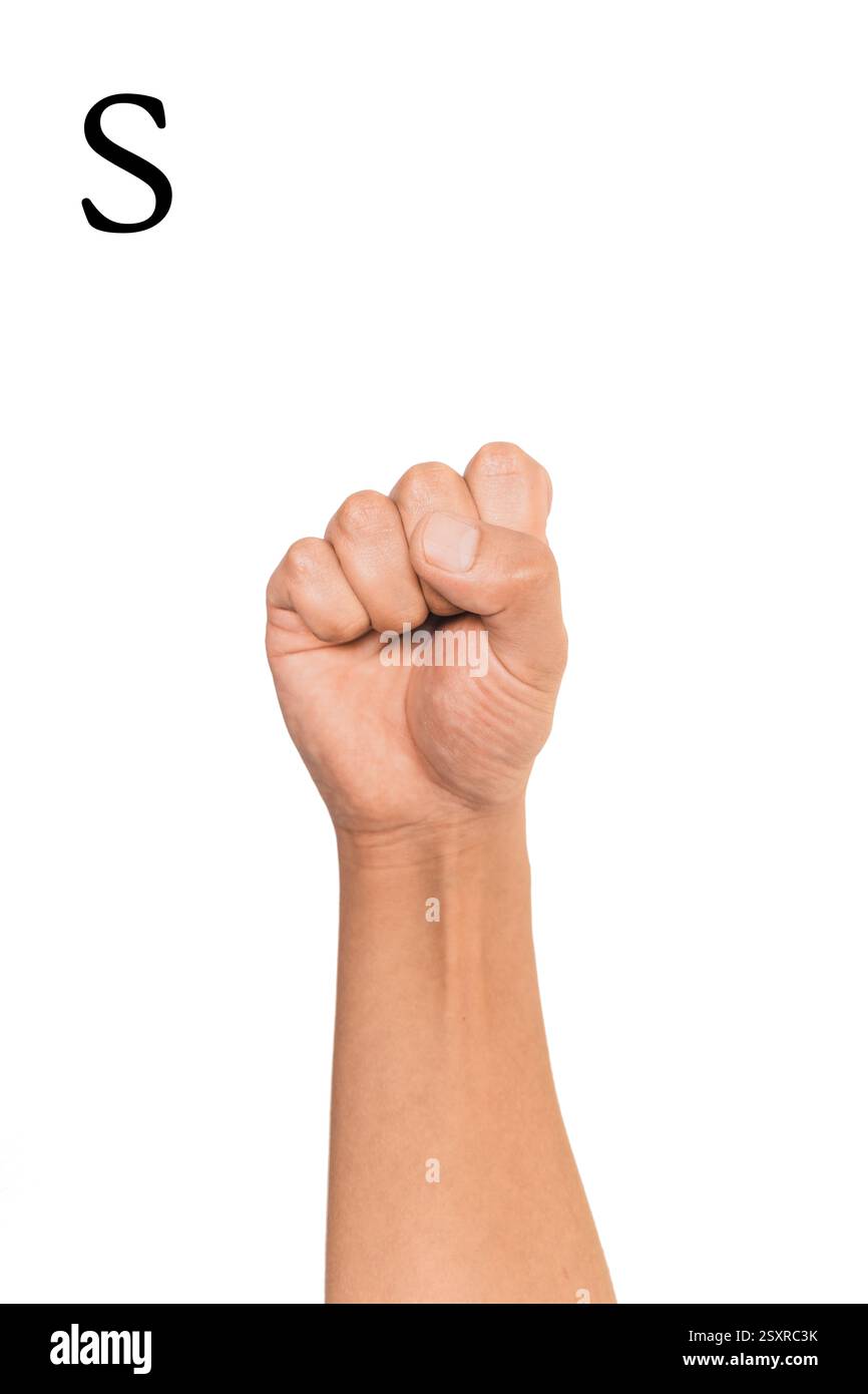 Sign language letter S with white background Stock Photo - Alamy