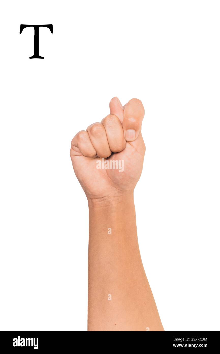 Sign language letter T with white background Stock Photo - Alamy