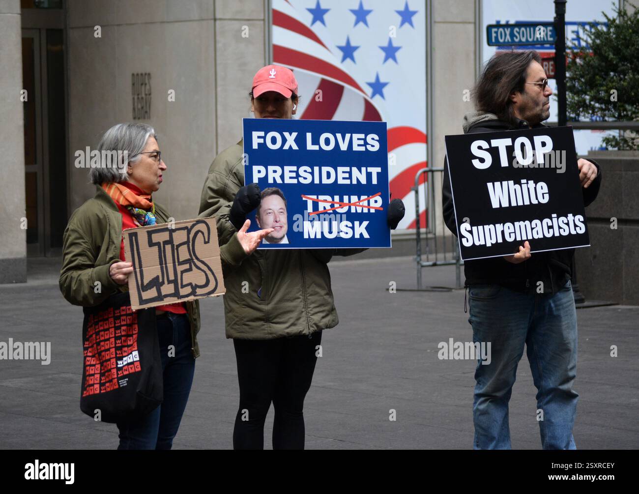 Protest against Fox News in front of the network corporate headquarters ...