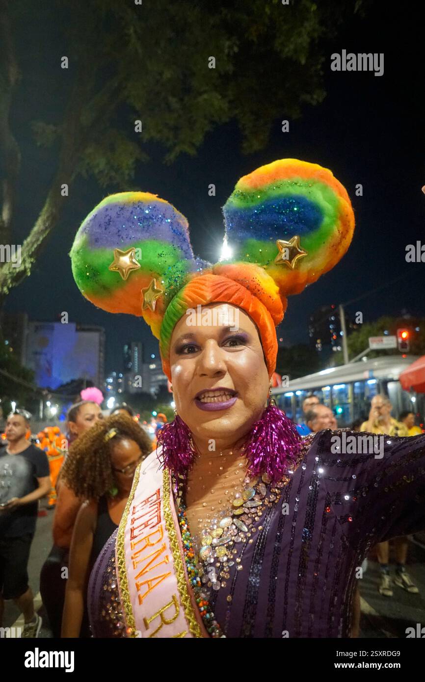 Revelers have fun at the pre-carnival street party in Sao Paulo, Brazil ...