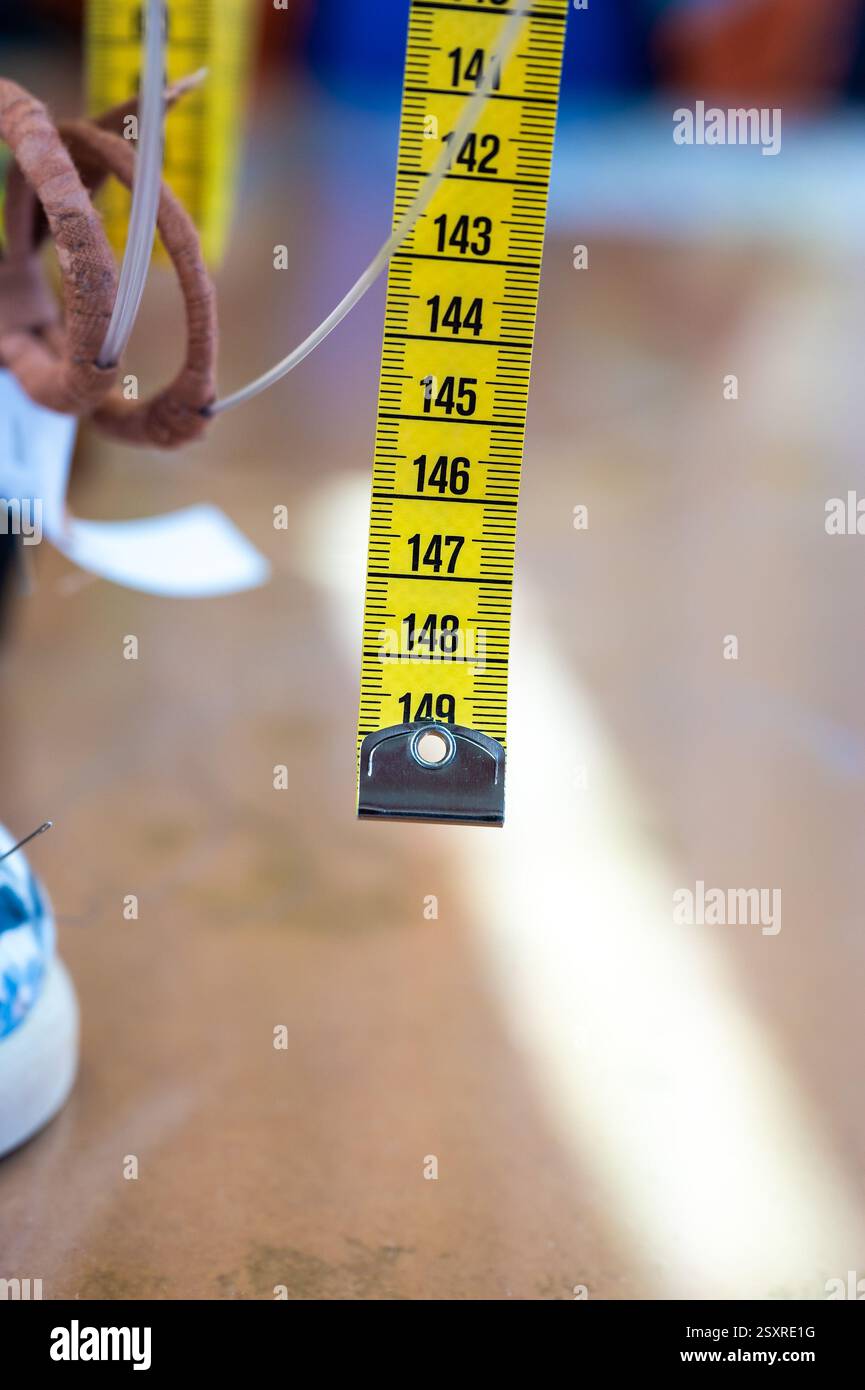 Tape measure ribbon in yellow using centimeters for a tailor sewer ...
