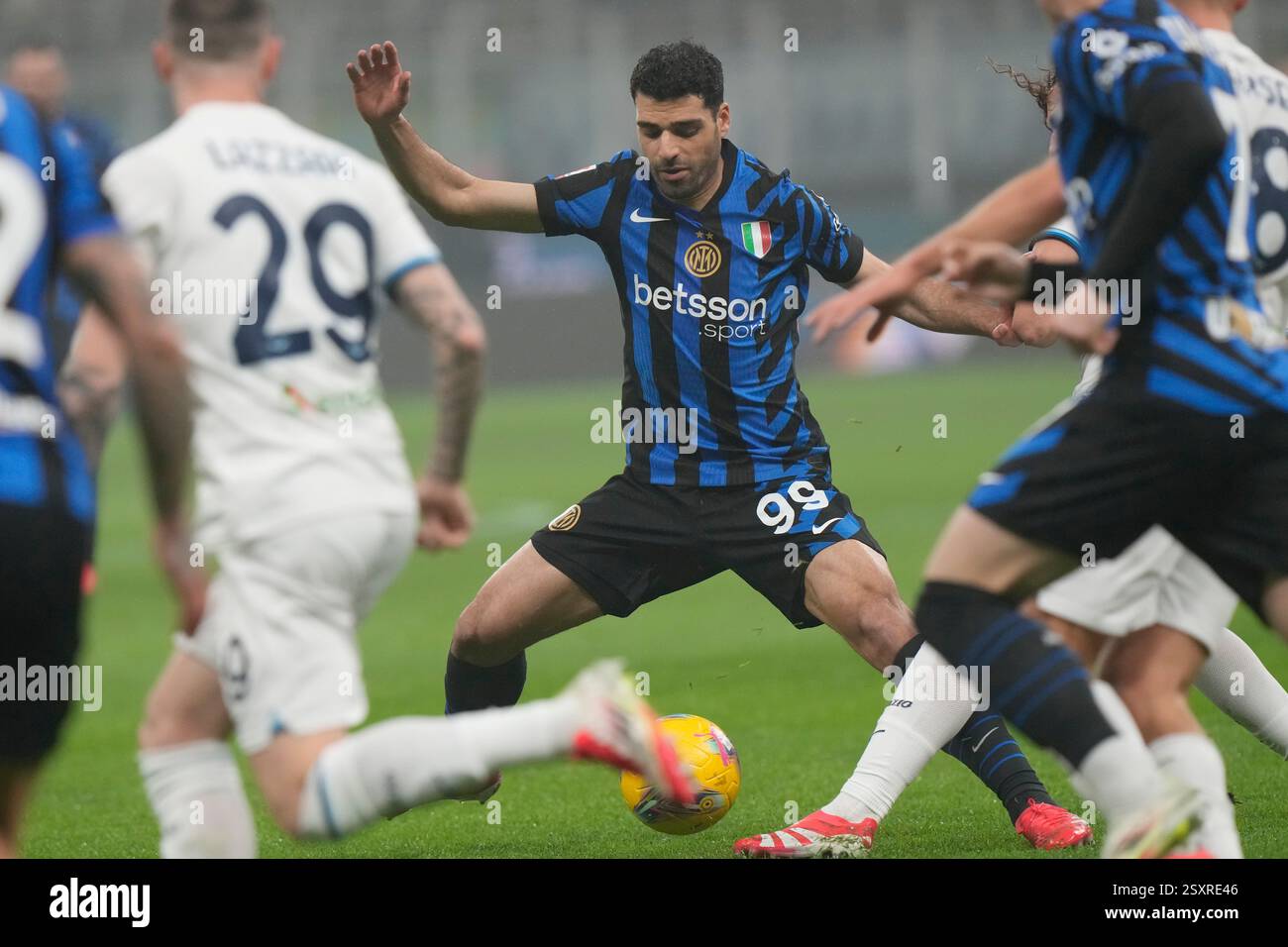 Inter Milan's Mehdi Taremi, centre, in action during an Italian Cup ...