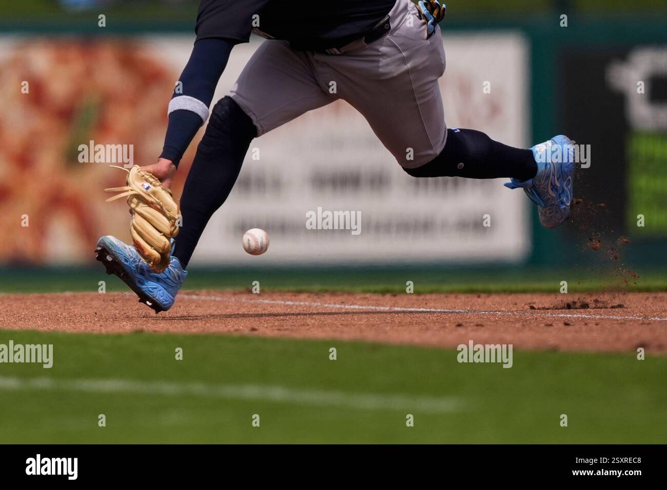 New York Yankees third base Oswaldo Cabrera (95) fields an infield ...