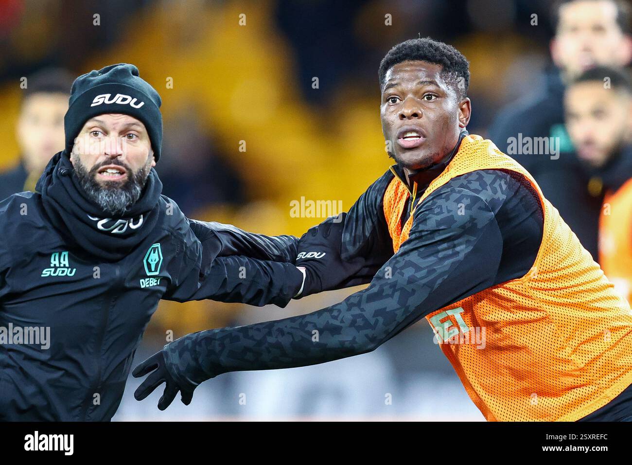 #5, Marshall Munetsi of Wolves (right) at warm up during the Premier ...