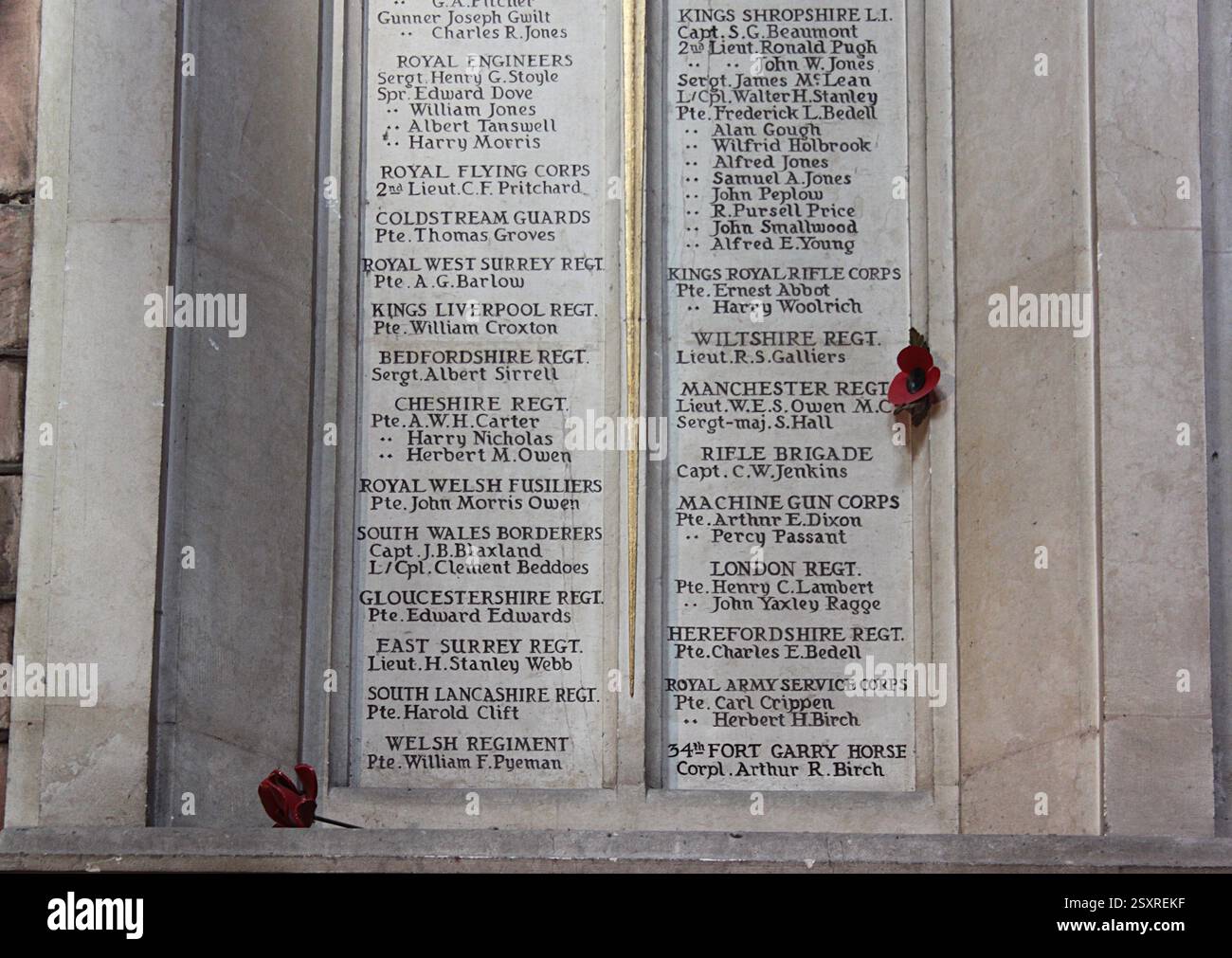 The First World War memorial in Shrewsbury Abbey. A poppy marks the ...