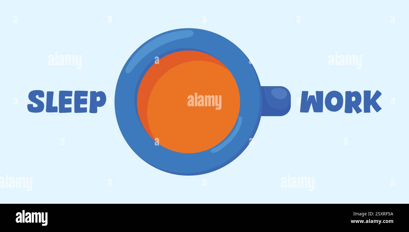 Office routine sleep to work tea vector illustration. morning coffee ...