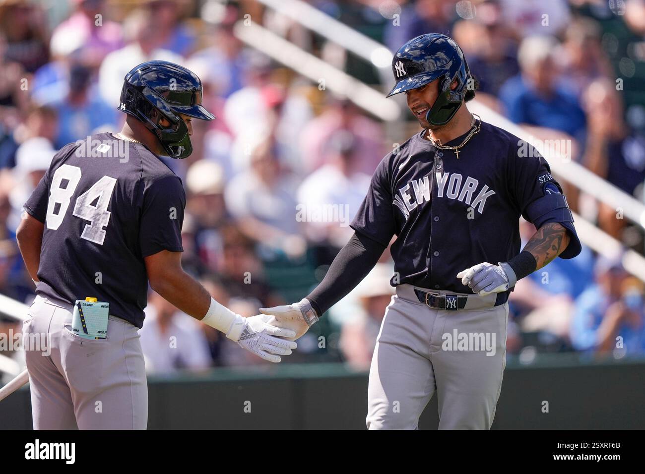 New York Yankees Everson Pereira is greeted by Roderick Arias (84 ...