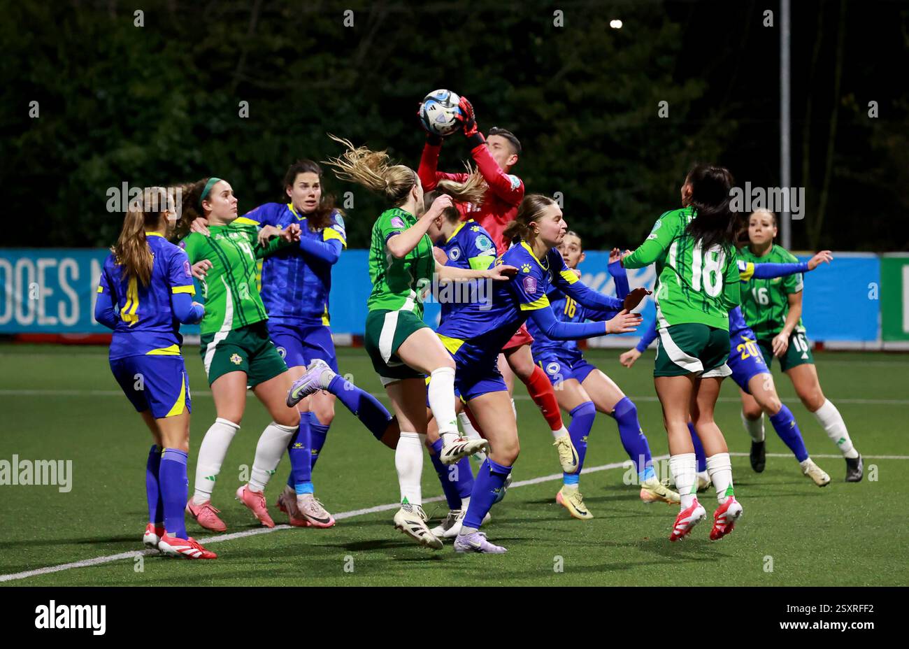 Bosnia-Herzegovina's Almina Hodzic collects the ball from a cross during the UEFA Women's ...