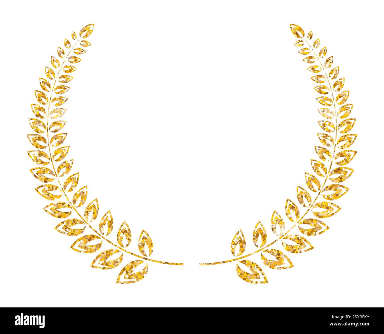 Gold glitter laurel wreath. Golden palm branch, reward for the winner ...