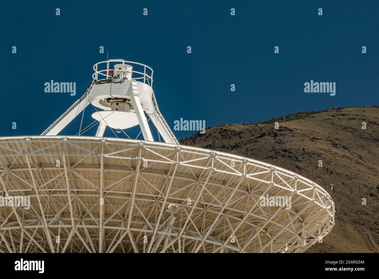 Close up view of the large satellite dish pointing to the sky at the ...