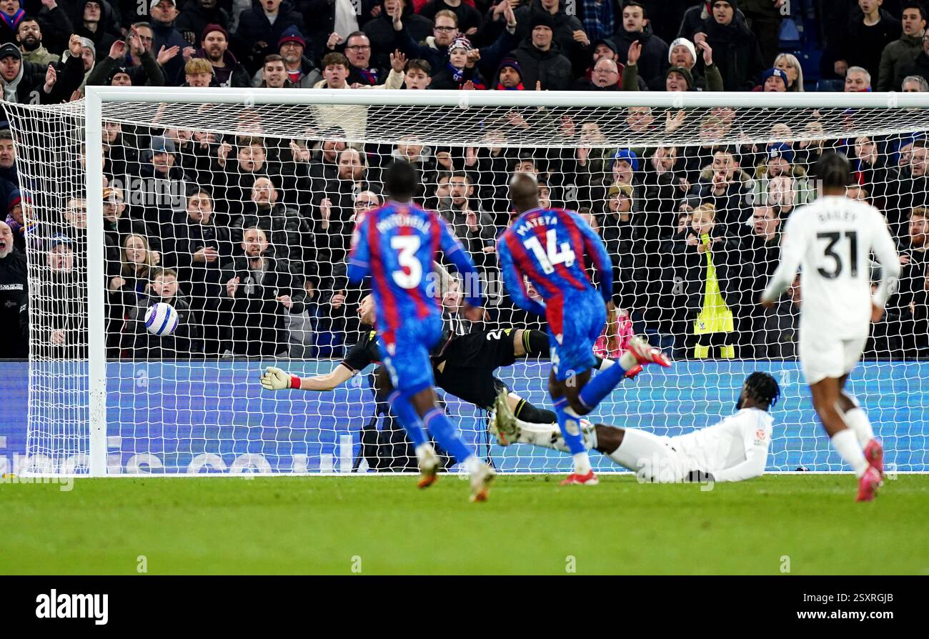 Crystal Palace's Jean-Philippe Mateta (centre) scores their side's ...