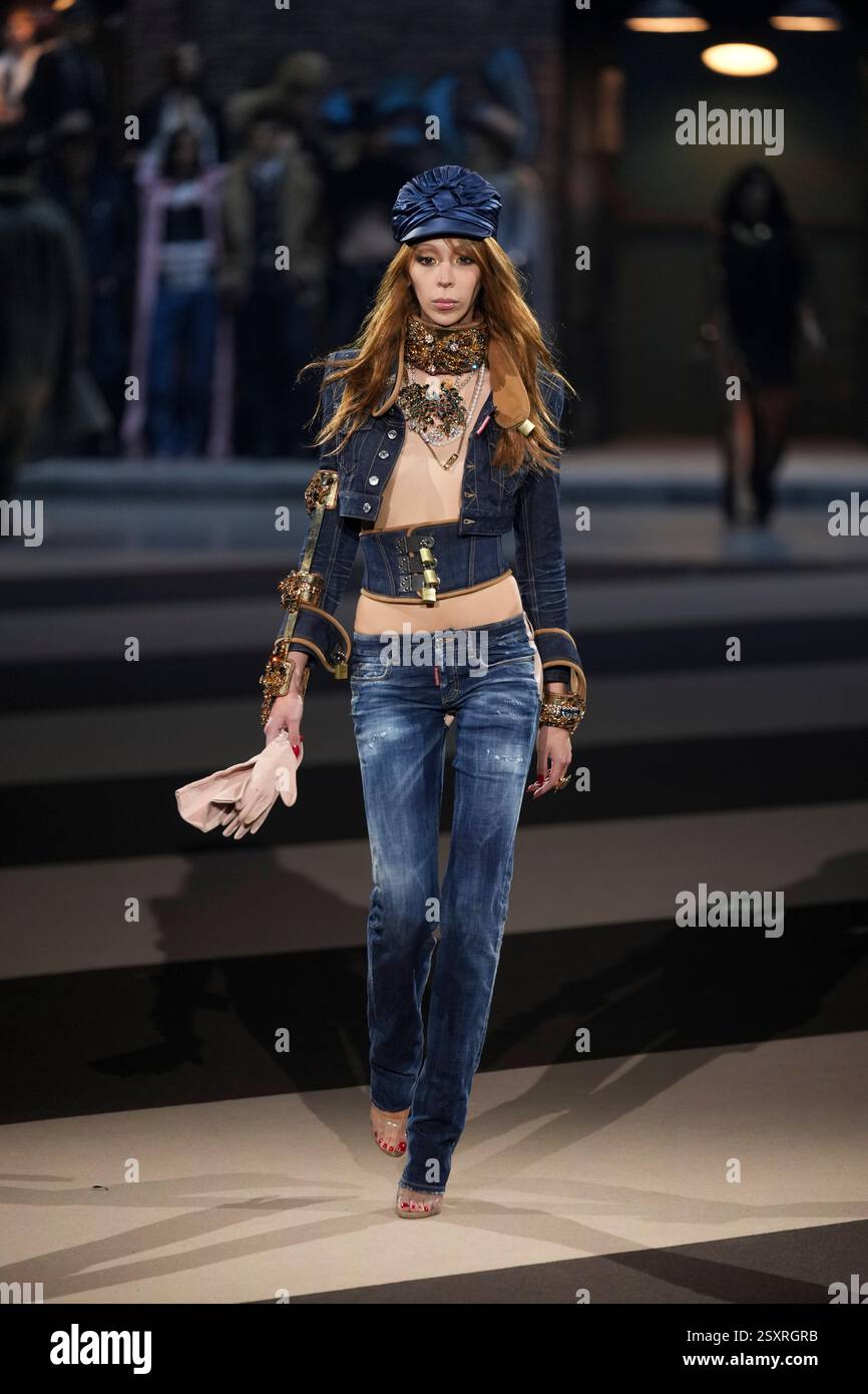 A model wears a creation as part of the Dsquared2 Fall/Winter 2025-2026 ...