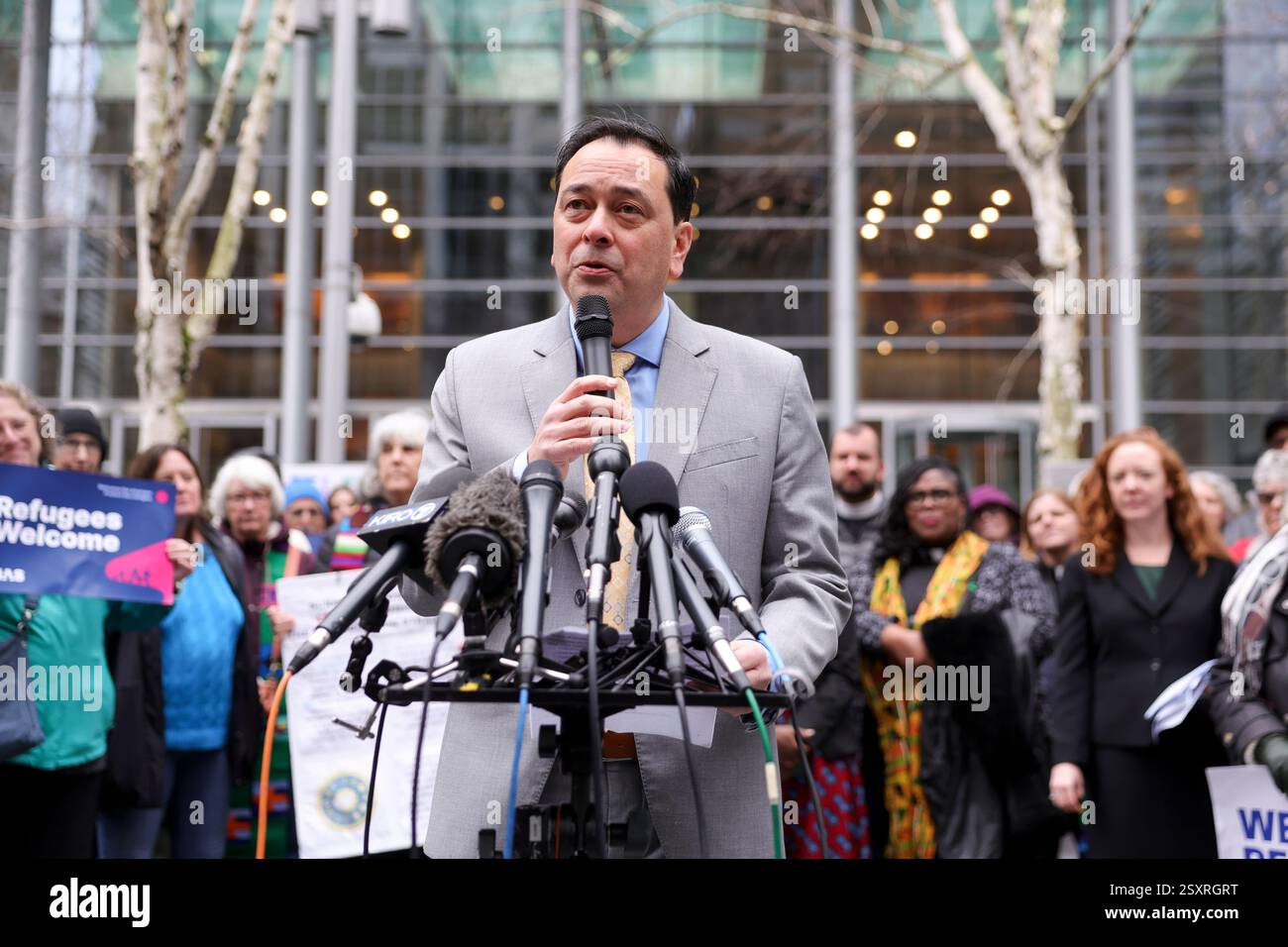 Deputy Mayor for the City of Seattle, Greg Wong speaks during a rally ...
