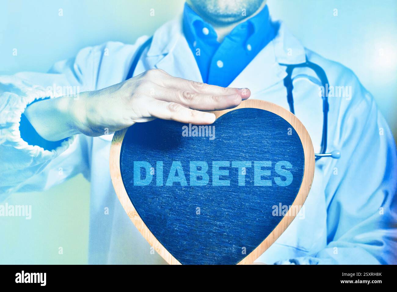 DIABETES concept with doctor stethoscope and heart shape blackboard ...