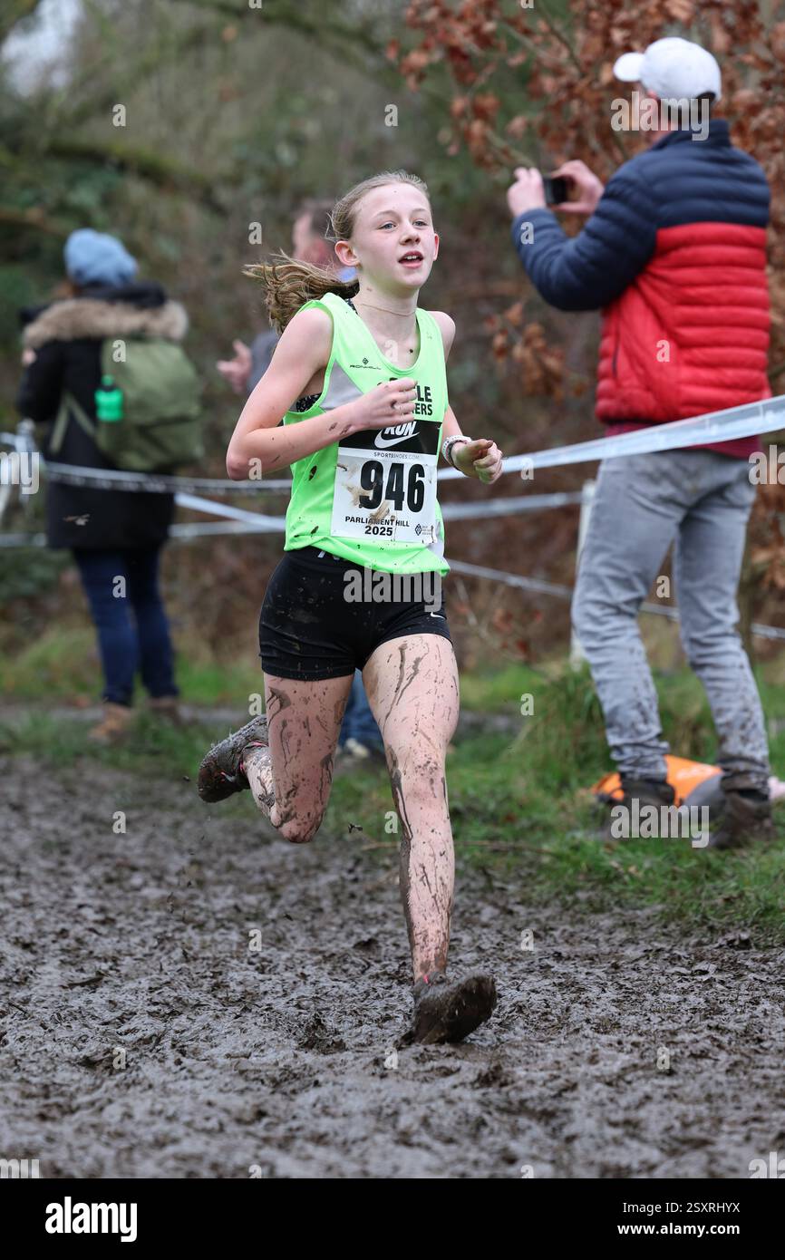 Mia Mcgoldrick (1st), Settle Harriers in the U13 Girls Race at the English Cross Country ...