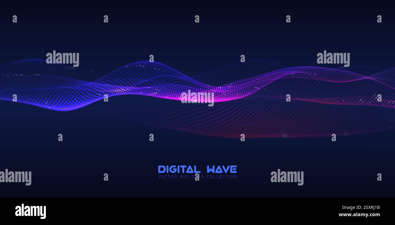 Abstract digital audio wave of particles with bokeh. Futuristic AI ...