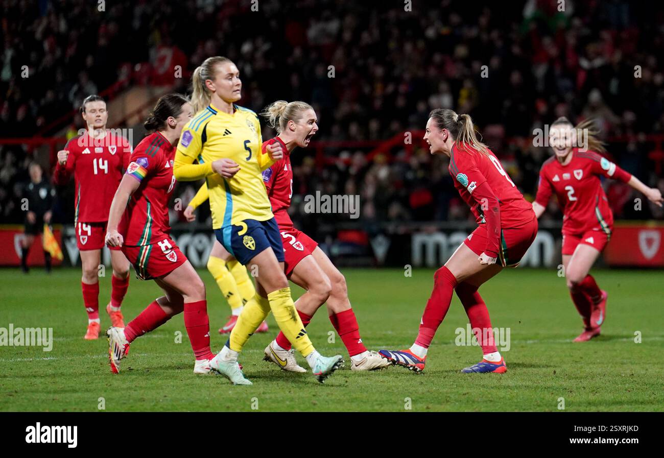 Wales' Kayleigh Barton celebrates scoring their side's first goal of ...