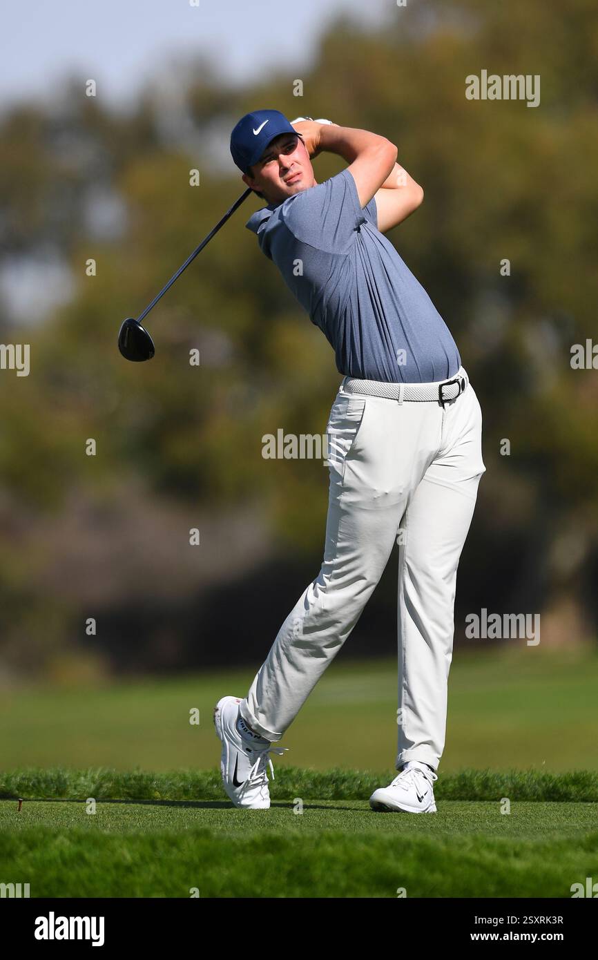 LA JOLLA, CA - FEBRUARY 16: Davis Thompson follows his shot from the ...