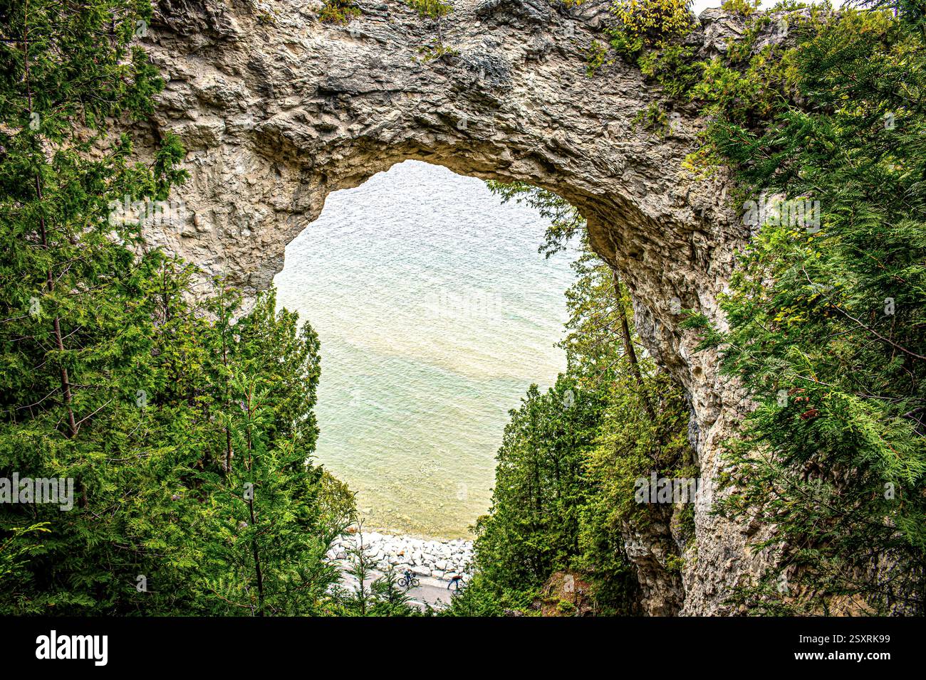 A breathtaking view of Arch Rock, a natural limestone formation on ...