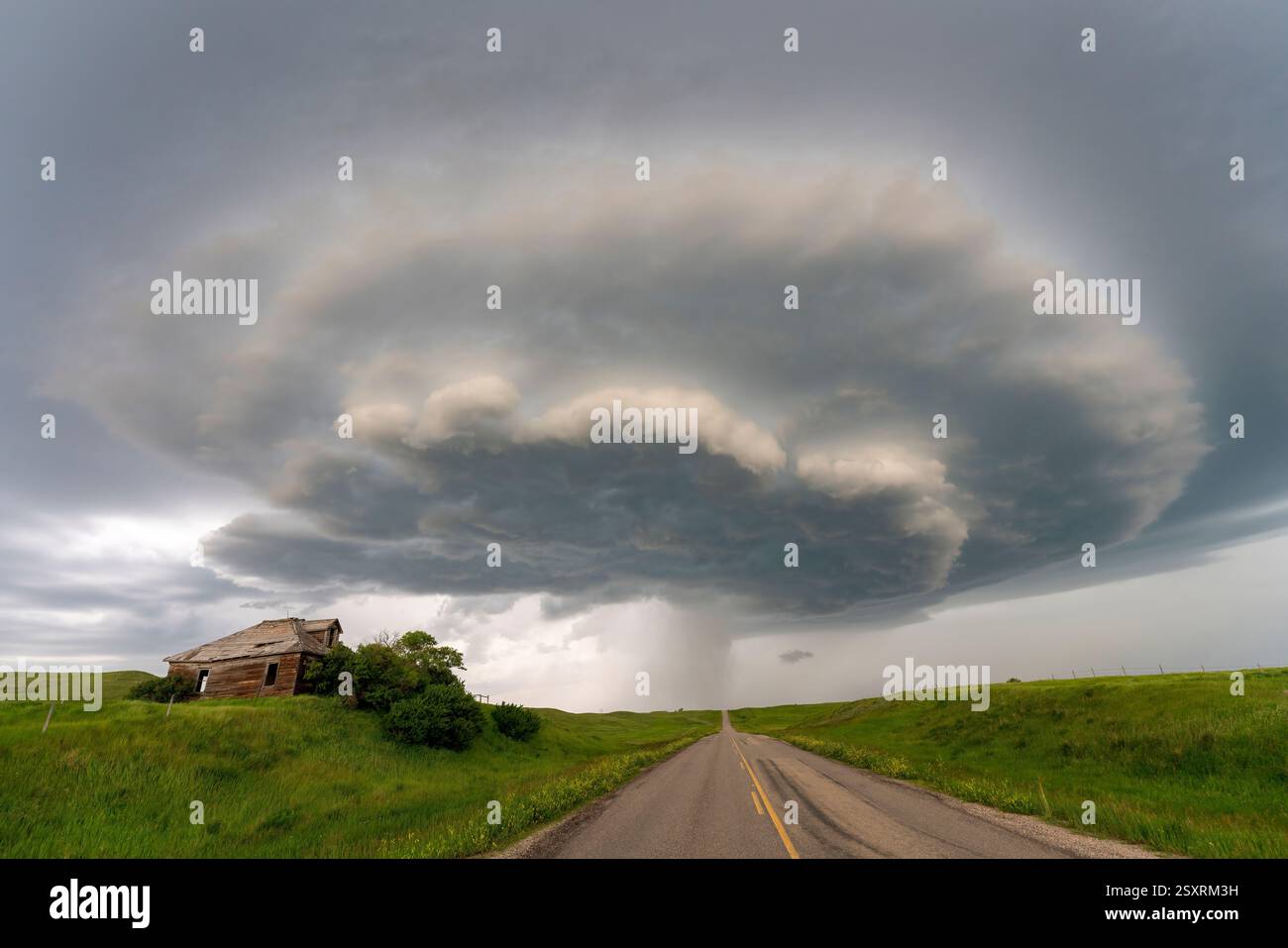 Dramatic supercell thunderstorm is developing over an abandoned ...