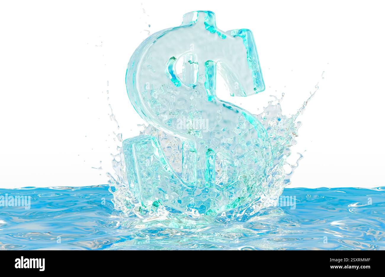 Liquid capital or fluid capital, concept. Dollar symbol from water with ...