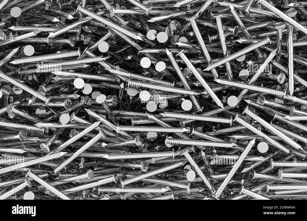 Steel nails, metal nails background, wallpaper. 3D rendering Stock ...