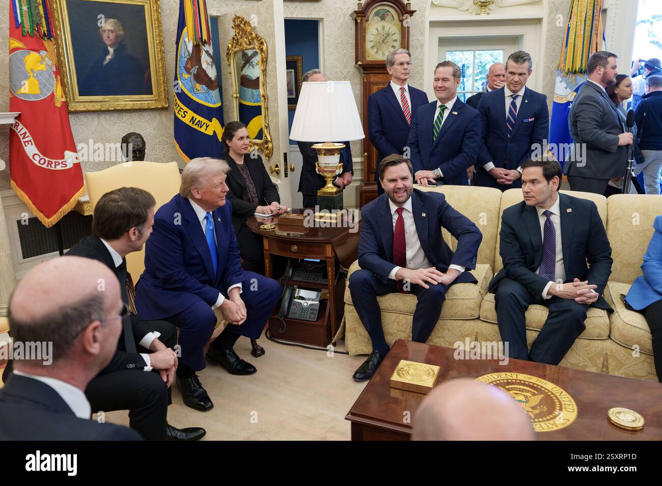 President Donald Trump hosts a bilateral meeting with French President ...