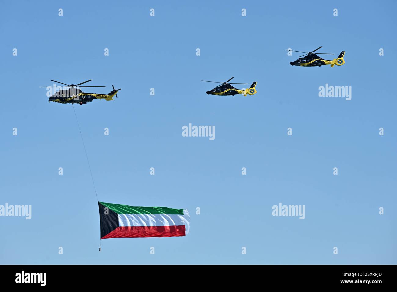 Kuwait City, Kuwait. 25th Feb, 2025. Kuwaiti police helicopters fly in ...