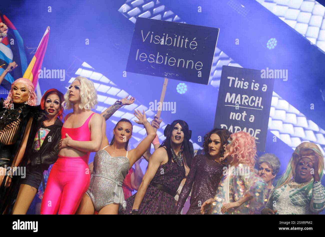 Drag Queens perform on stage during the Montreal Pride Festival Stock ...