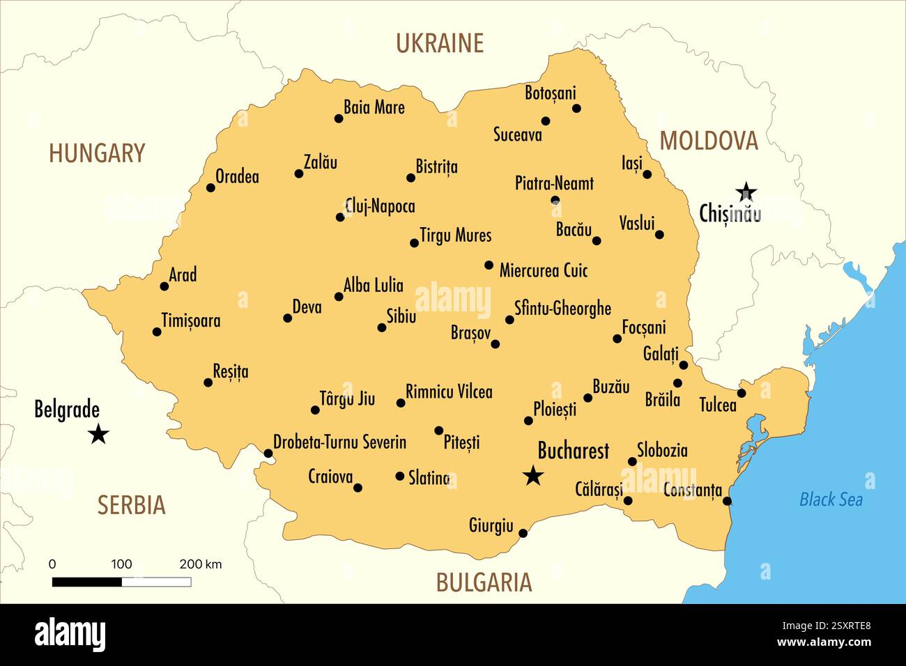 Map of Romania with Major Cities and Neighboring Countries Stock Photo - Alamy