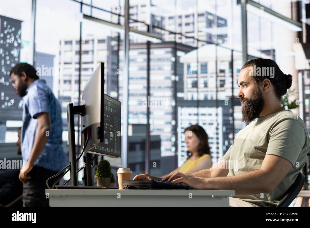 Back end developer working with machine learning tech advancing artificial intelligence critical ...