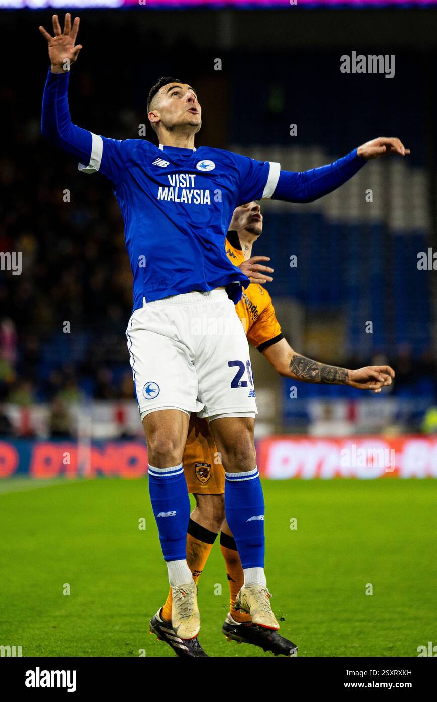 Cardiff, UK. 25th Feb, 2025. Anwar El Ghazi of Cardiff City in action ...