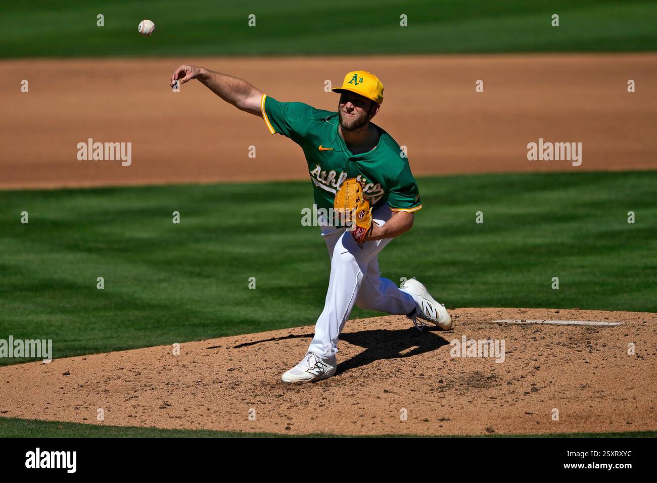 The Athletics pitcher Justin Sterner throws against the San Francisco ...