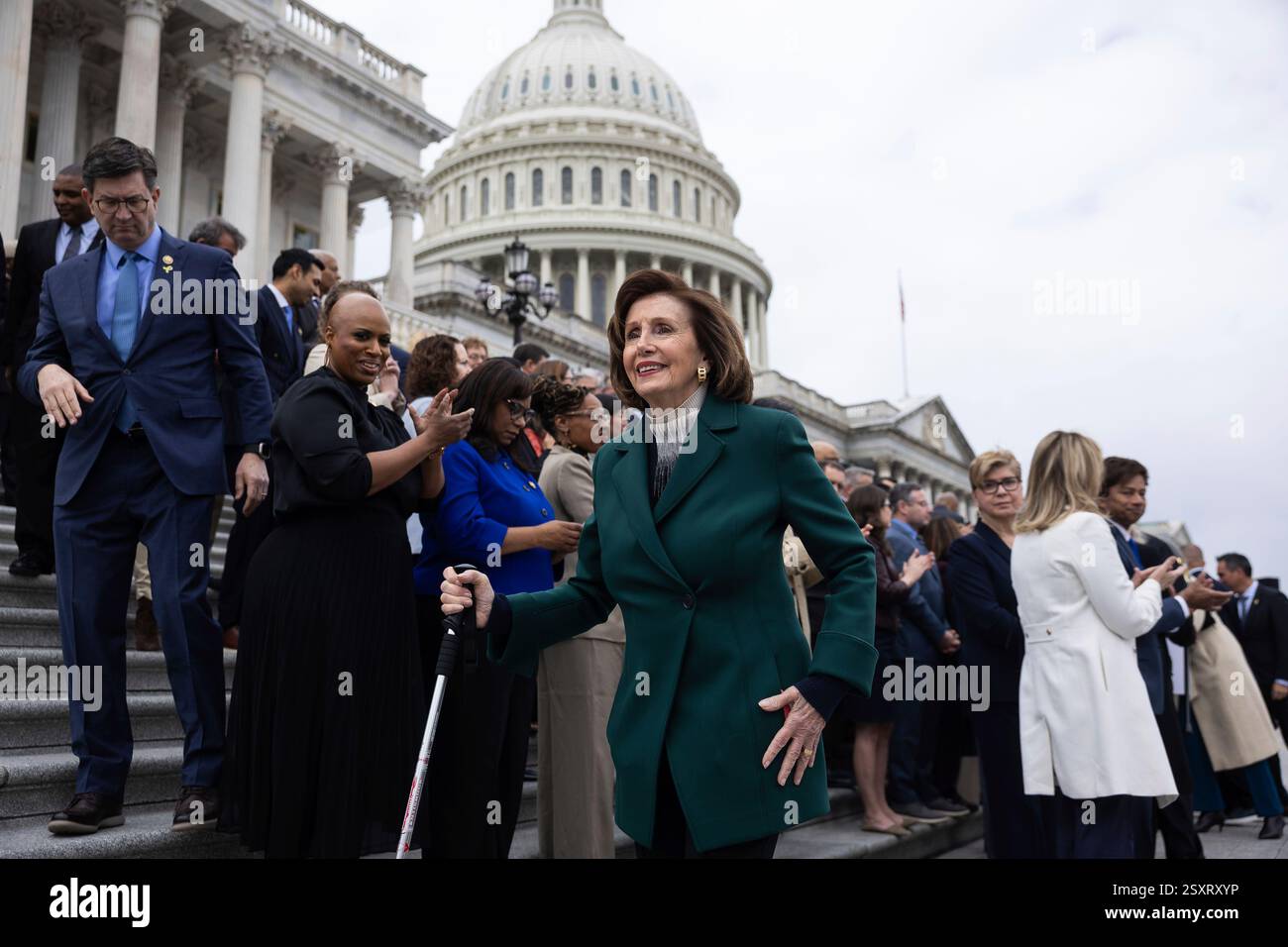 House Speaker Emerita Nancy Pelosi (D-Calif.) departs a press event outside the U.S. Capitol Feb ...