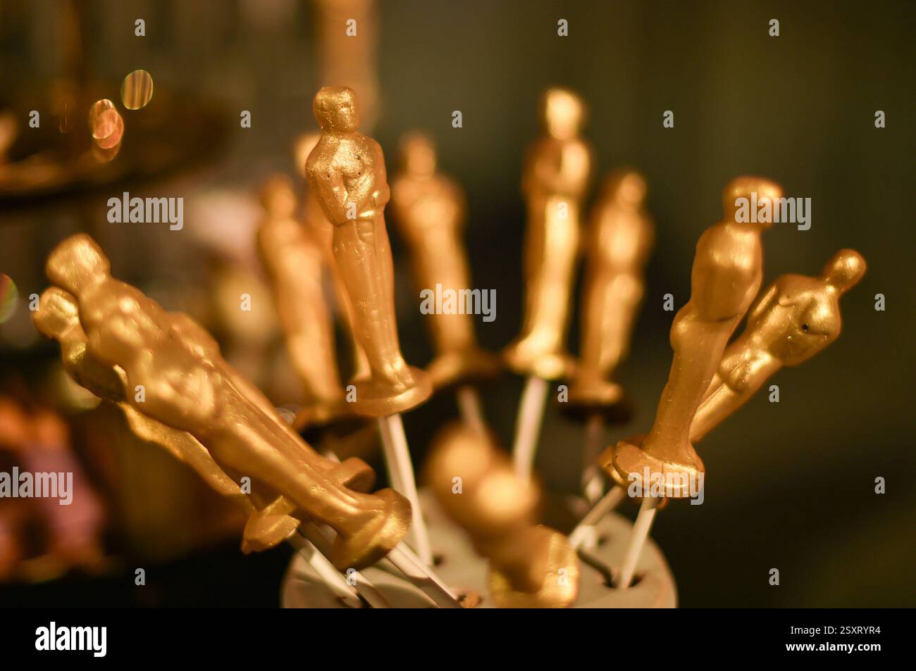 Gold-dusted chocolate Oscar statues are pictured during the Oscars ...