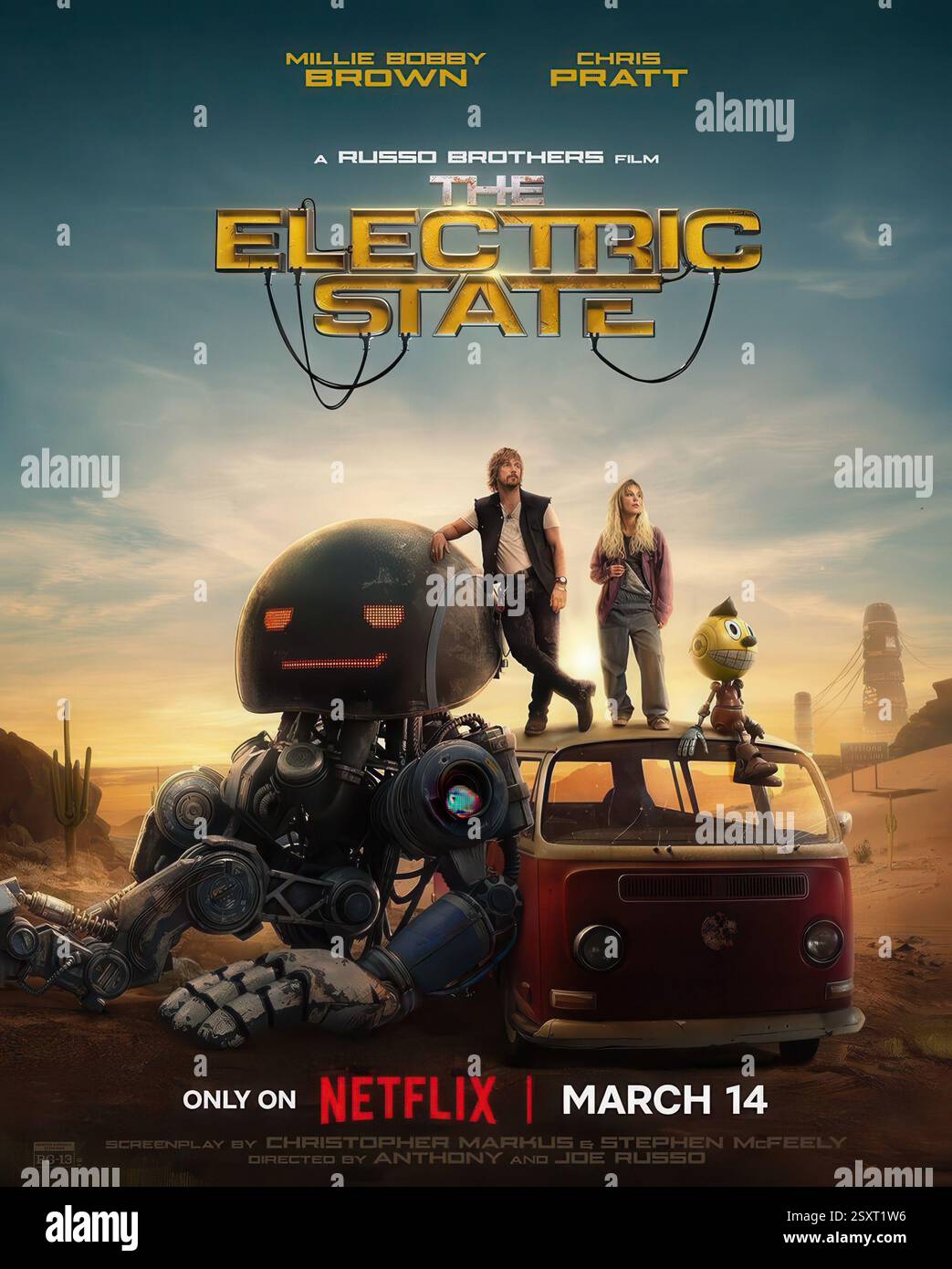 THE ELECTRIC STATE, US poster, from left: Herman (voice: Anthony Mackie ...