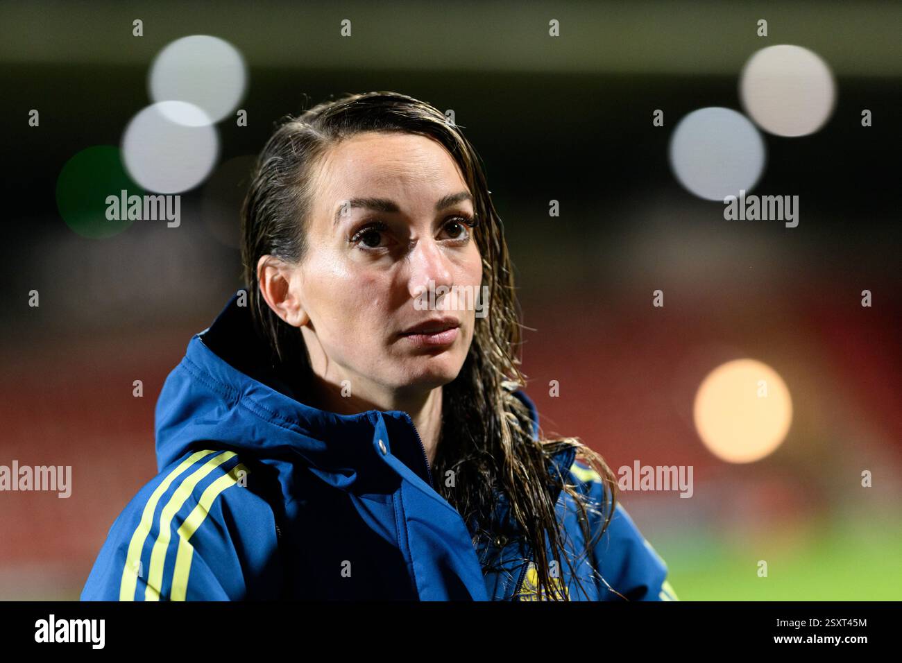 250225 Kosovare Asllani of Sweden is being interviewed after the UEFA ...