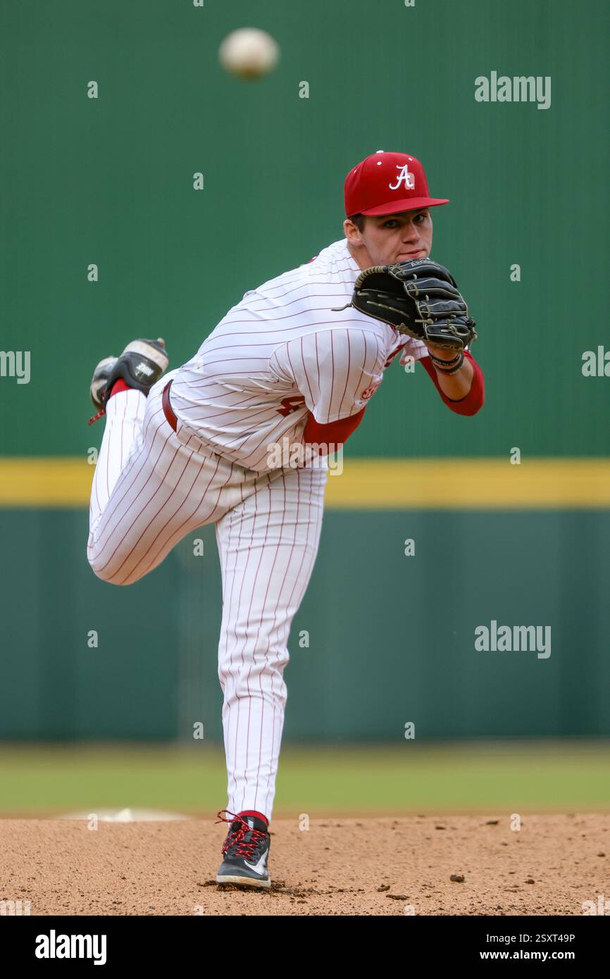 Alabama pitcher Riley Quick throws a pitch during an NCAA baseball game ...