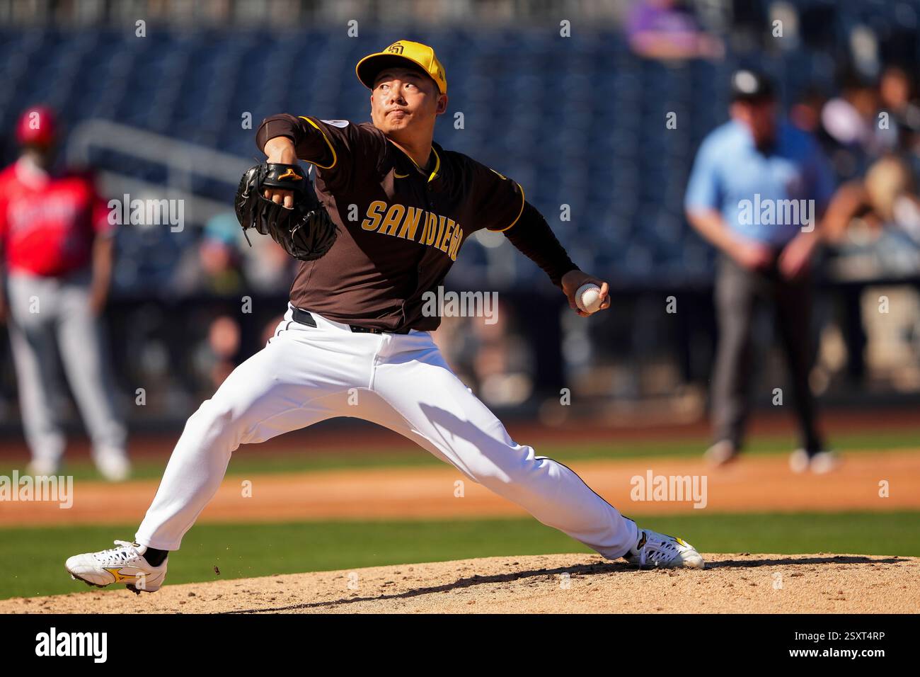 San Diego Padres relief pitcher Yuki Matsui prepares to throw against ...