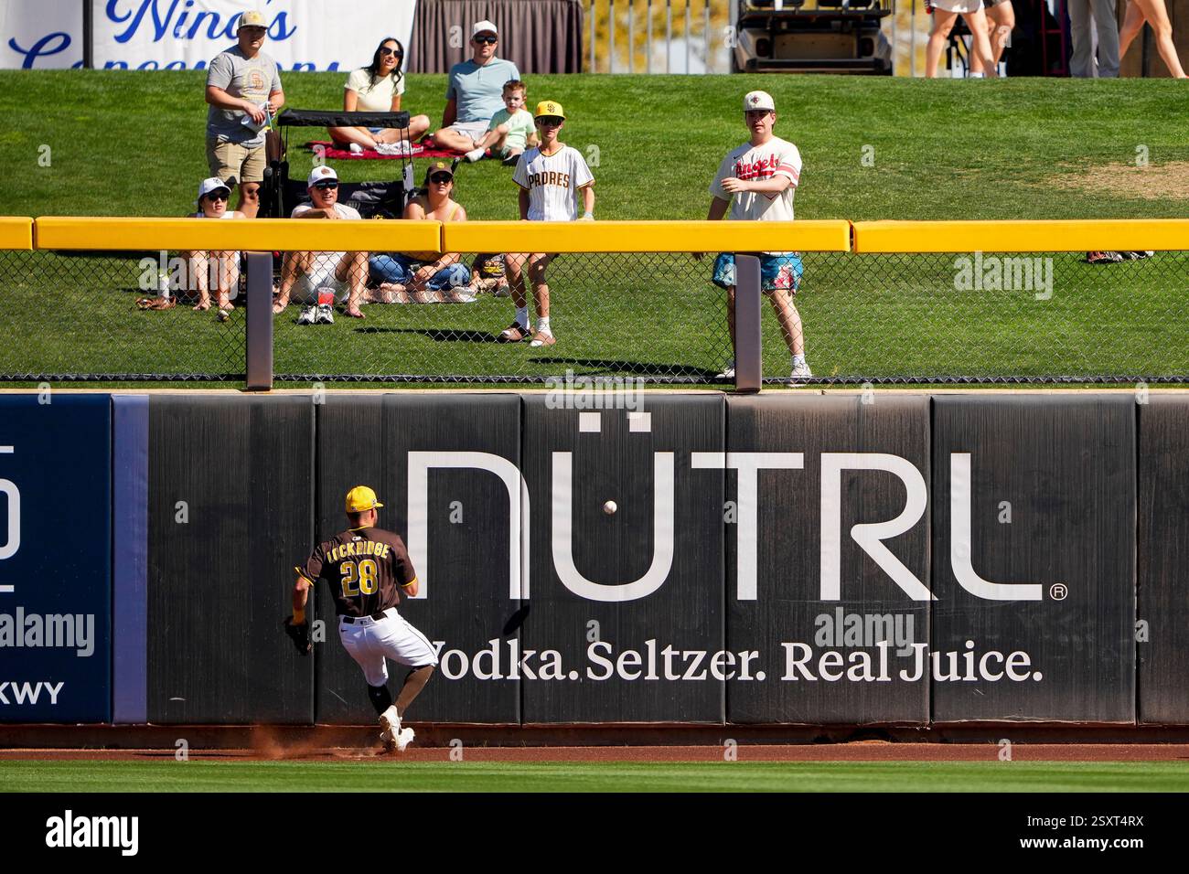 San Diego Padres center fielder Brandon Lockridge looks to field the ...