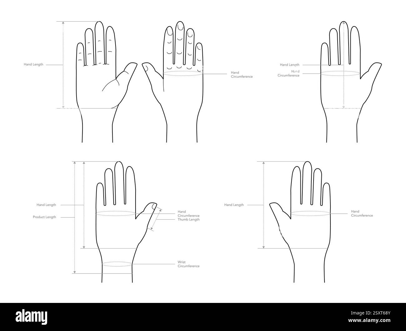 Set of Diagrams of measuring hands for Gloves, mittens, mitts Fashion ...