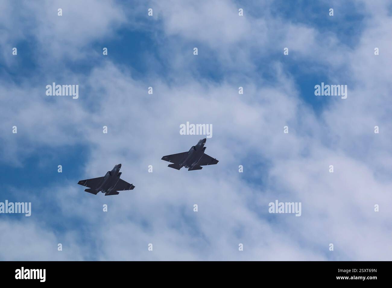 February 22, 2025-Hampton, GA: A group of military aircraft perform a ...